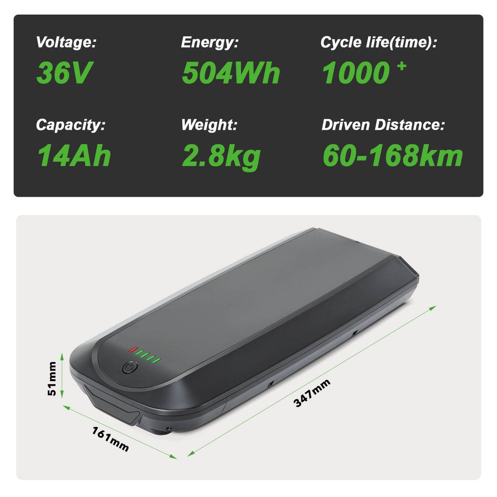 36V 12.8Ah(461Wh)/14Ah(504Wh) Li-ion E-Bike Battery YJ145 for E-Bikes ...